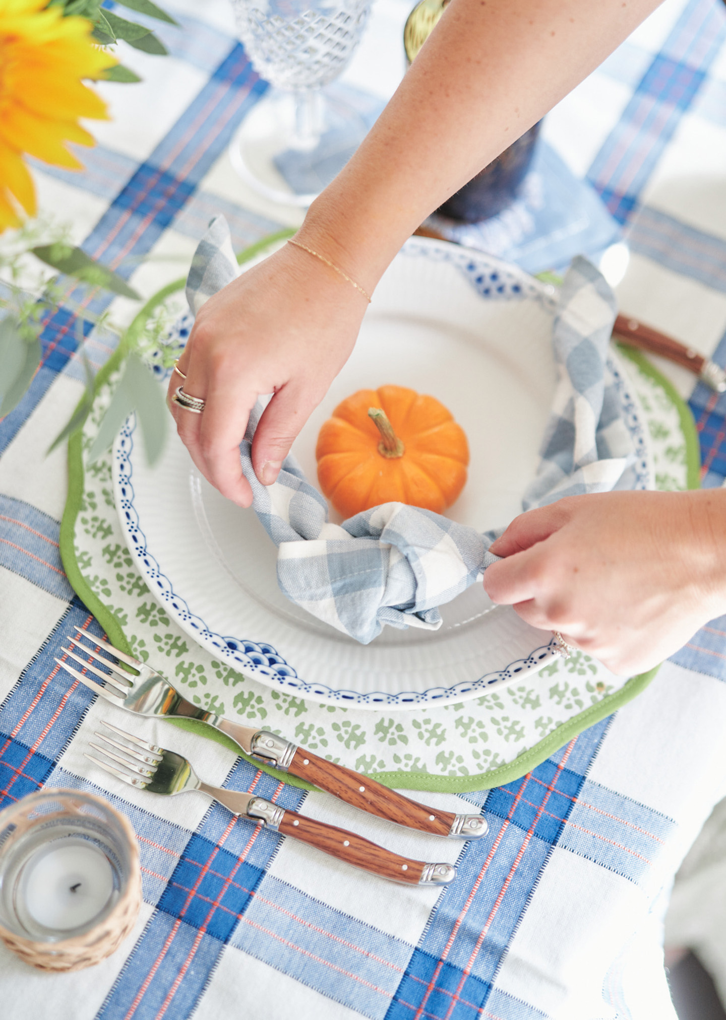 Blue + Green Thanksgiving Table - Color By K